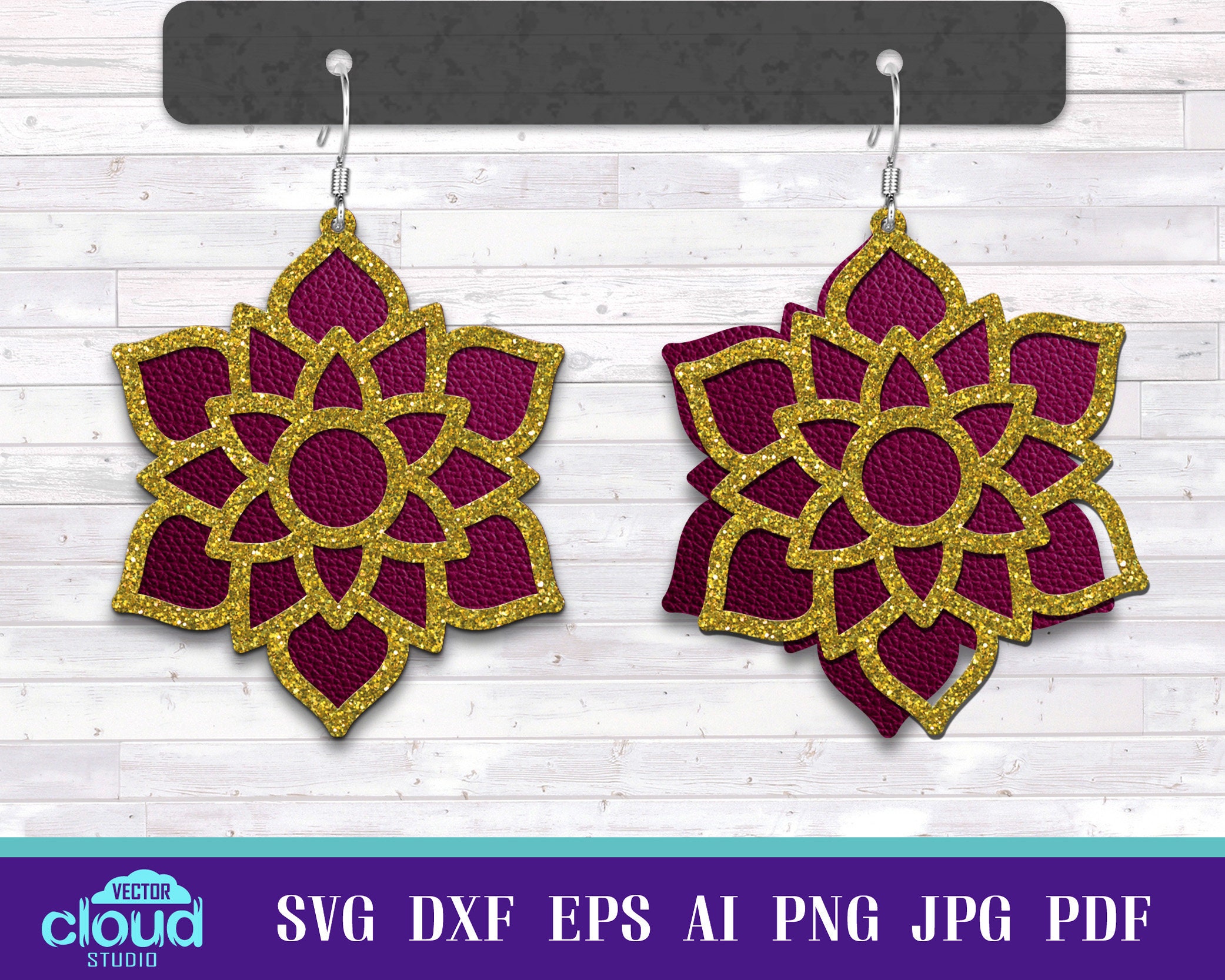 Mandala Earring Svg Dxf Eps Ai Png Vector Cut File. Faux | Etsy