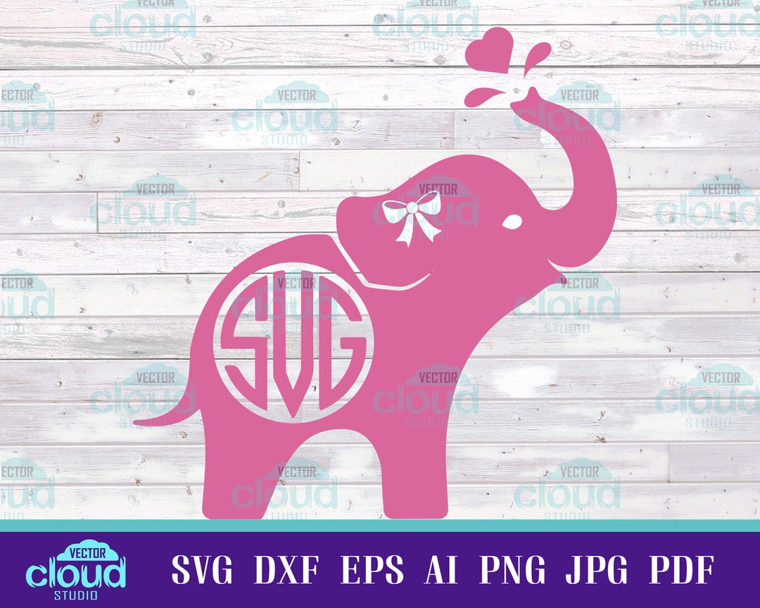 Baby Girl Elephant Monogram Svg File for Cricut. Cute Pink Elephant ...