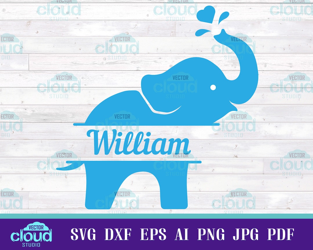 Baby Elephant Monogram Svg File for Cricut. Cute Blue Elephant With ...