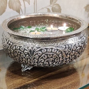 Small Urli for Neivedyam, German Silver Hand Engraved Uruli Decorative ...