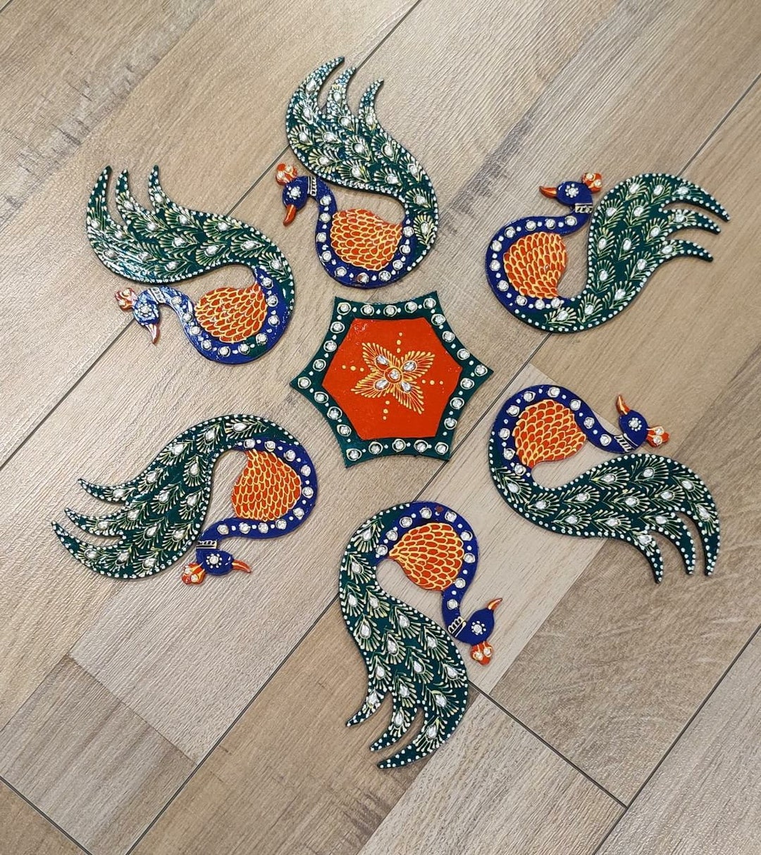 Peacock Decor, Floral Rangoli Mat, Tealight Candle Holders, Entryway ...