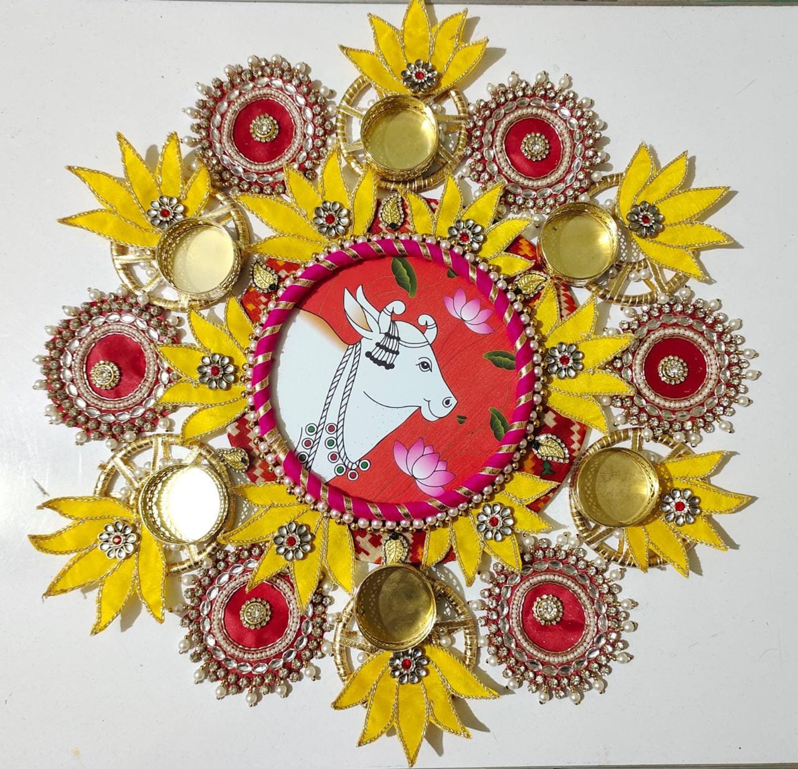 Diwali Decor, Rangoli, Cow With Lotus, Kolam, Pooja Mandir Decoration ...