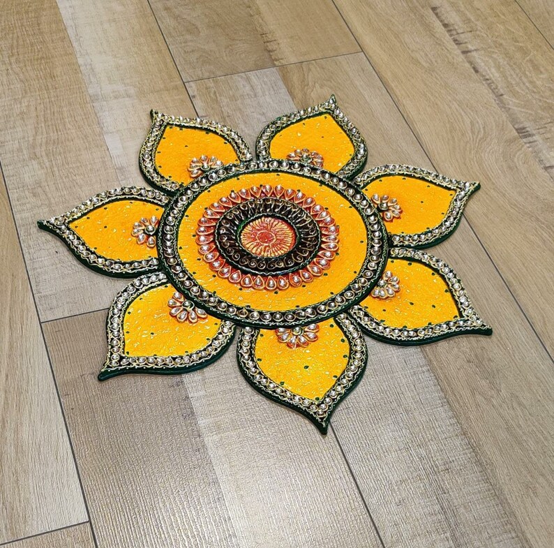 Floral Rangoli Mat for Diwali Decoration, Living Room Tealight Candle ...