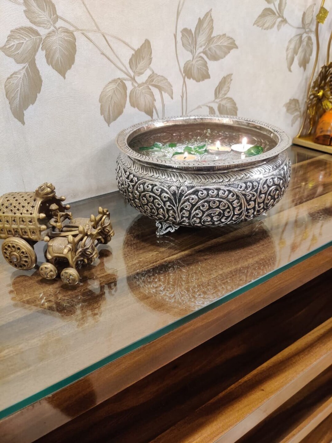 Small Urli for Neivedyam, German Silver Hand Engraved Uruli Decorative ...