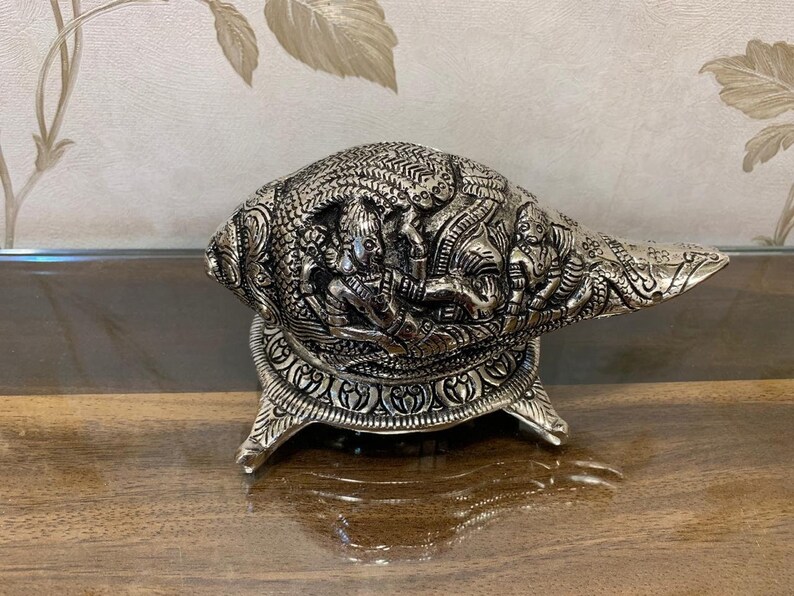 Vishnu Lakshmi Engraved Sankh With Stand German Silver Conch - Etsy