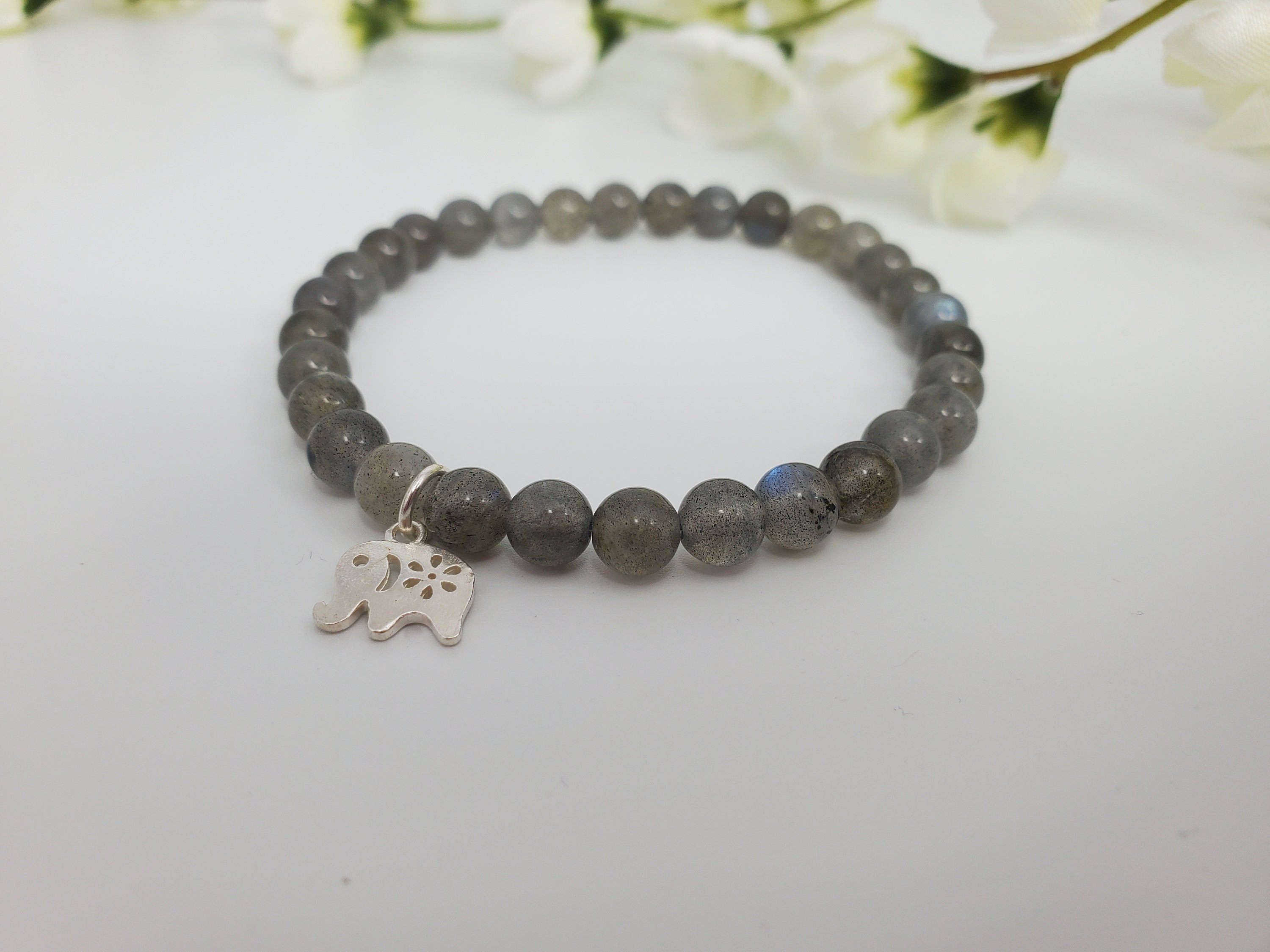 Labradorite Beaded Bracelet with Elephant Charm Good Luck and | Etsy