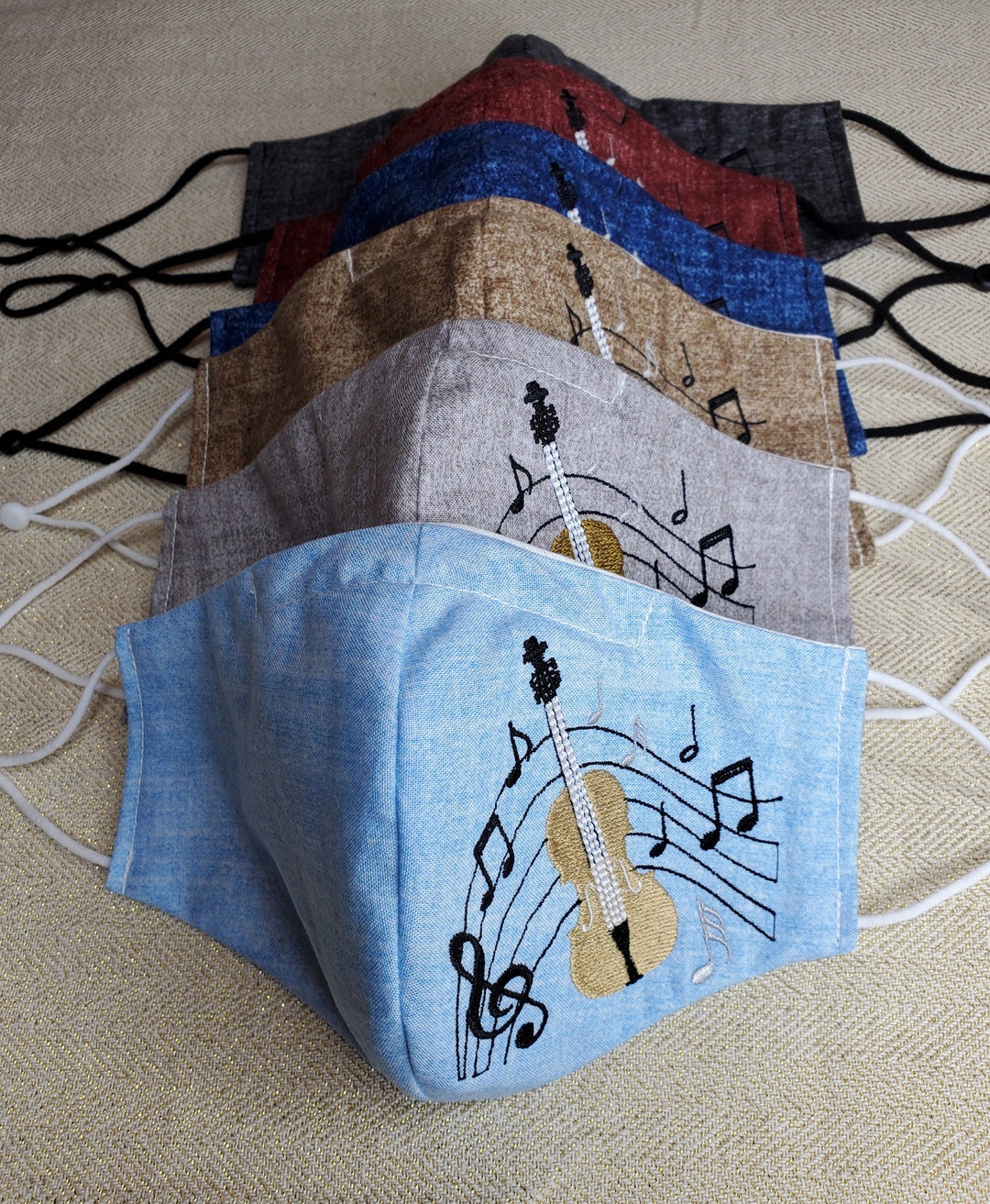 Embroidered Violin and Viola Face Mask With Nose Wire and Adjustable ...