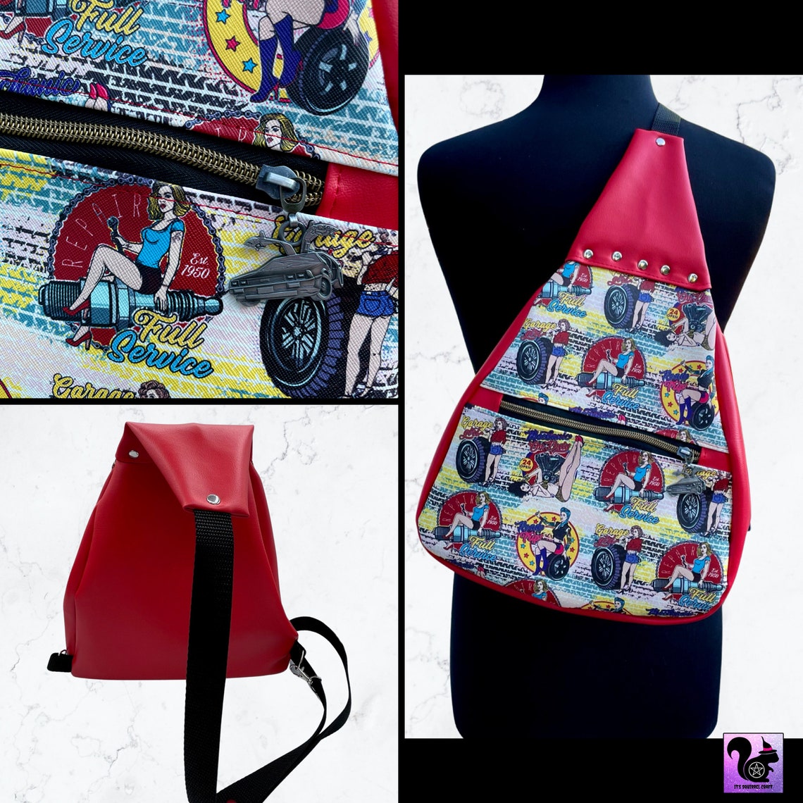 Garage Girl Teardrop Sling Backpack Bag - Etsy