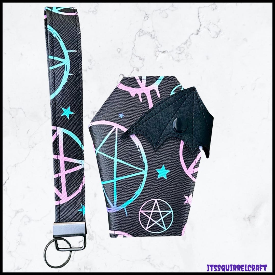 Pastel Pentacles Bat Wing Flap Pocket Size Coffin Shaped Bifold Wallet ...