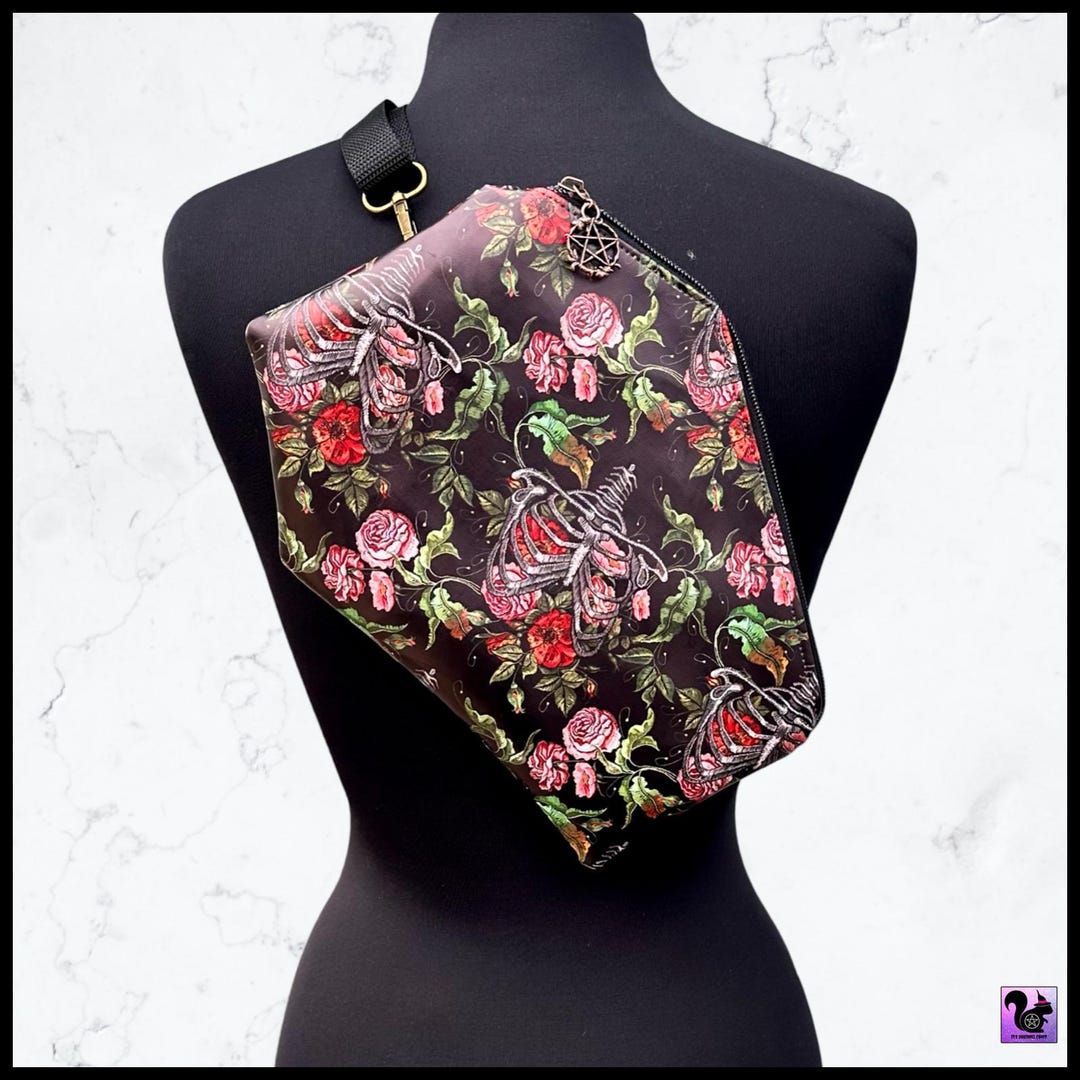 Floral Skeleton Rib Cage Drac Pack Coffin Shaped Crossbody or Fanny ...