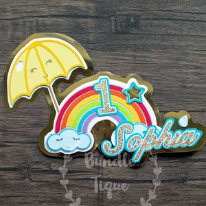 Rainbow Birthday Cake Topper, Custom Rainbow Birthday Party Decoration ...