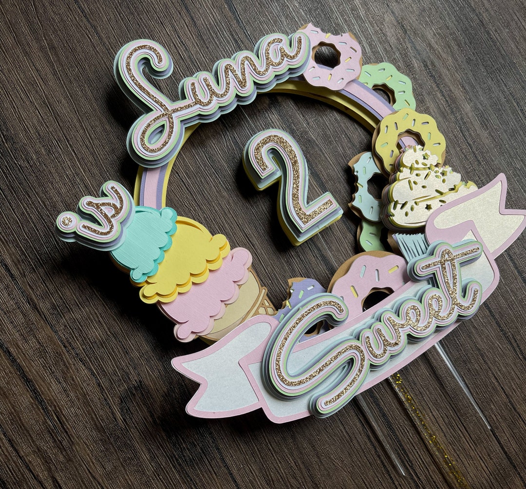 Two Sweet Topper Cake Topper Donut Birthday Decoration Ice Cream Summer ...