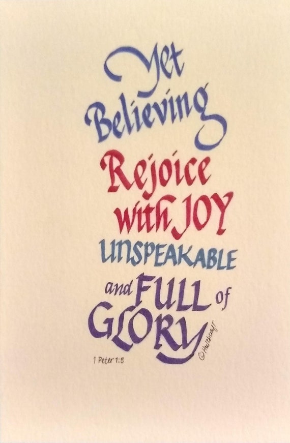 Yet Believing Calligraphy of 1 Peter 1:8 Offered as 8x10 | Etsy