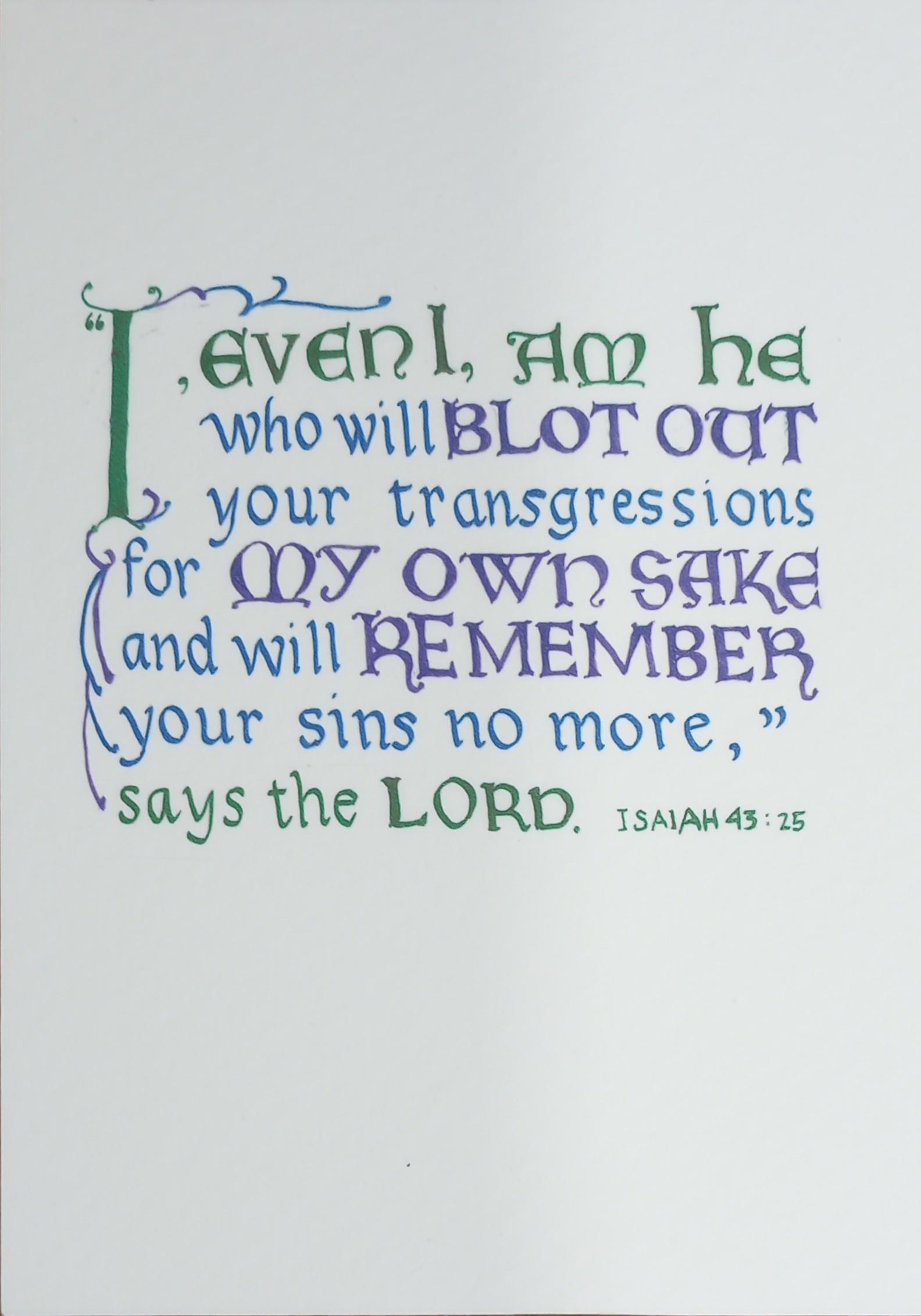 He Will Blot Out Your Transgressions Calligraphy of Isaiah 43:25 - Etsy