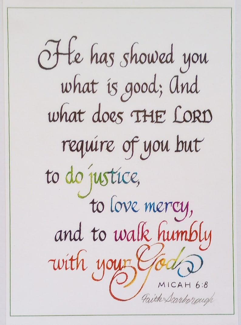 Walk Humbly With Your God Calligraphy of Micah 6:8 - Etsy