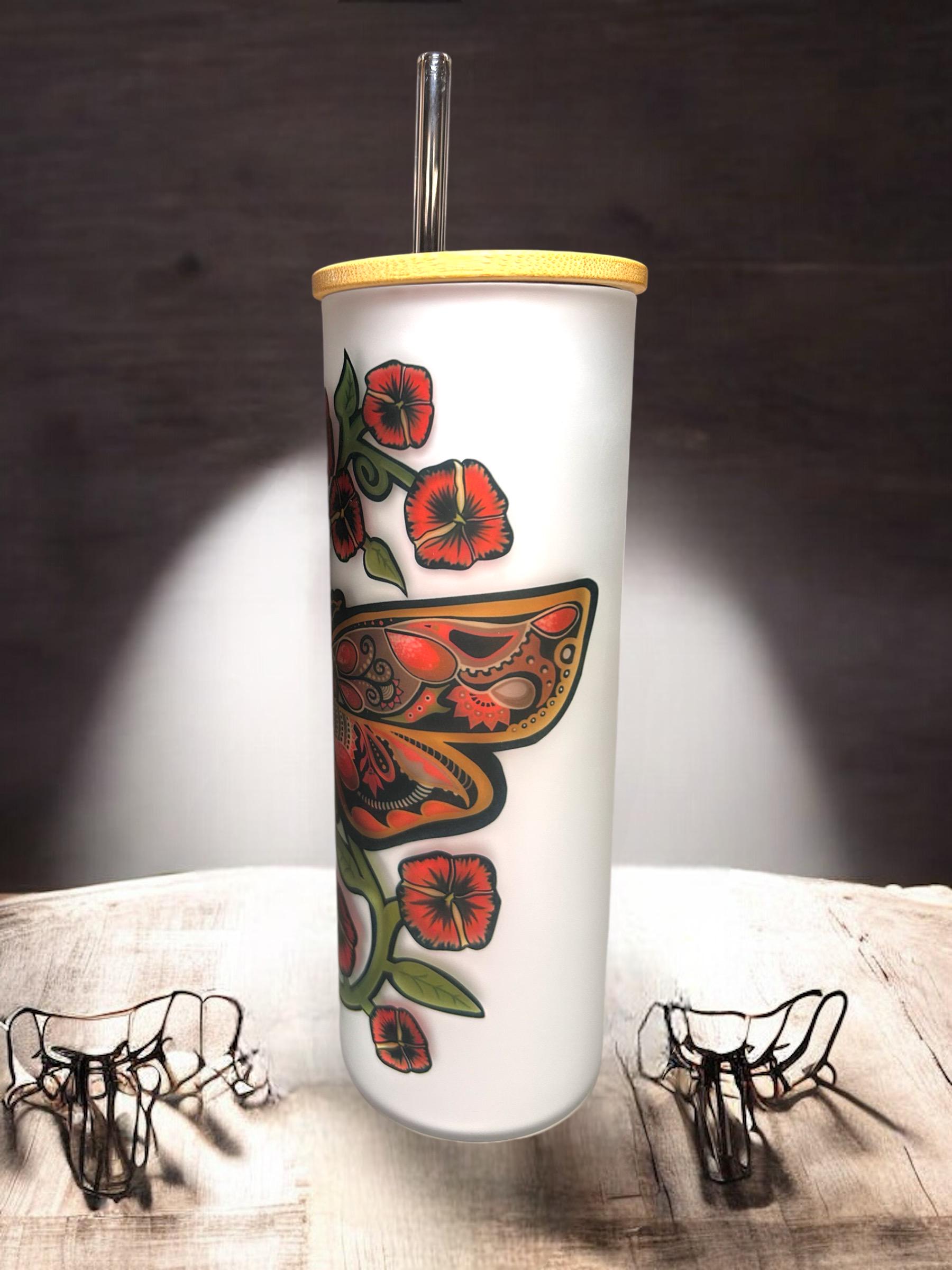 GT14 25oz Red Pentagram DEATH HEAD MOTH Frosted Tall Glass Tumbler With ...
