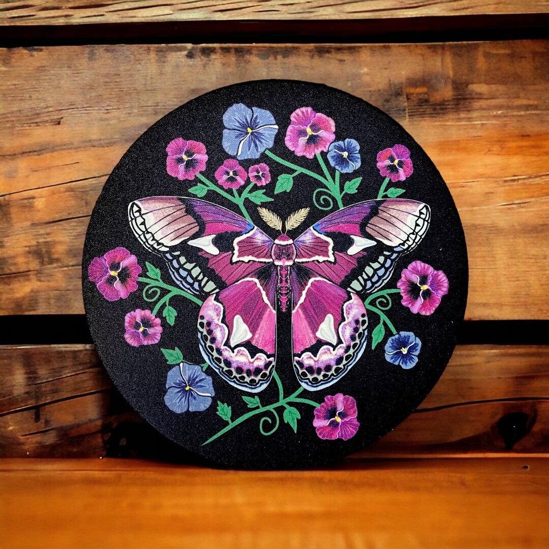 MP10 Purple Moth / Butterfly With Pansies Trivet or Mouse Pad - Etsy