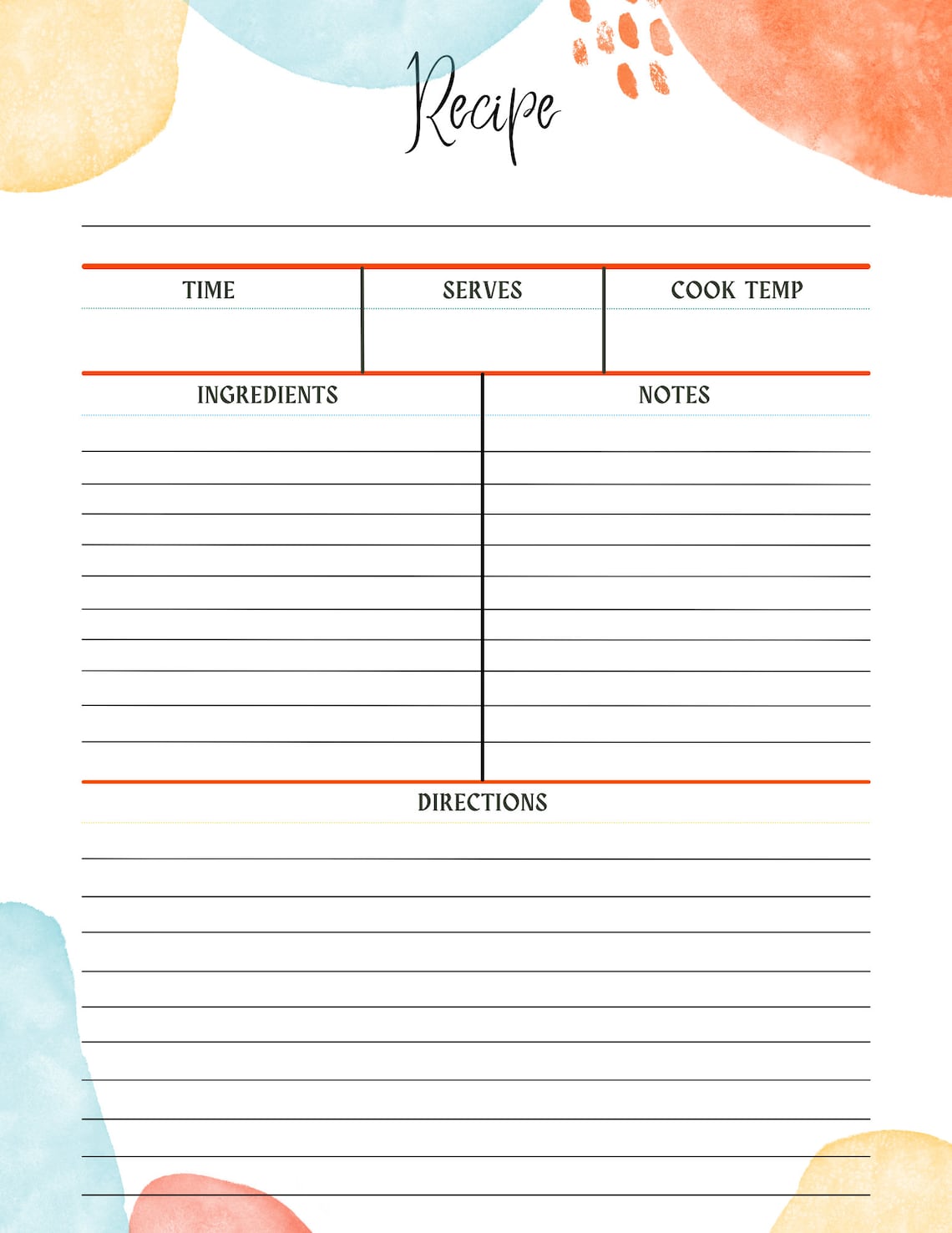 Printable Recipe Page and Recipe Cover Page PNG Instant Download Pages ...