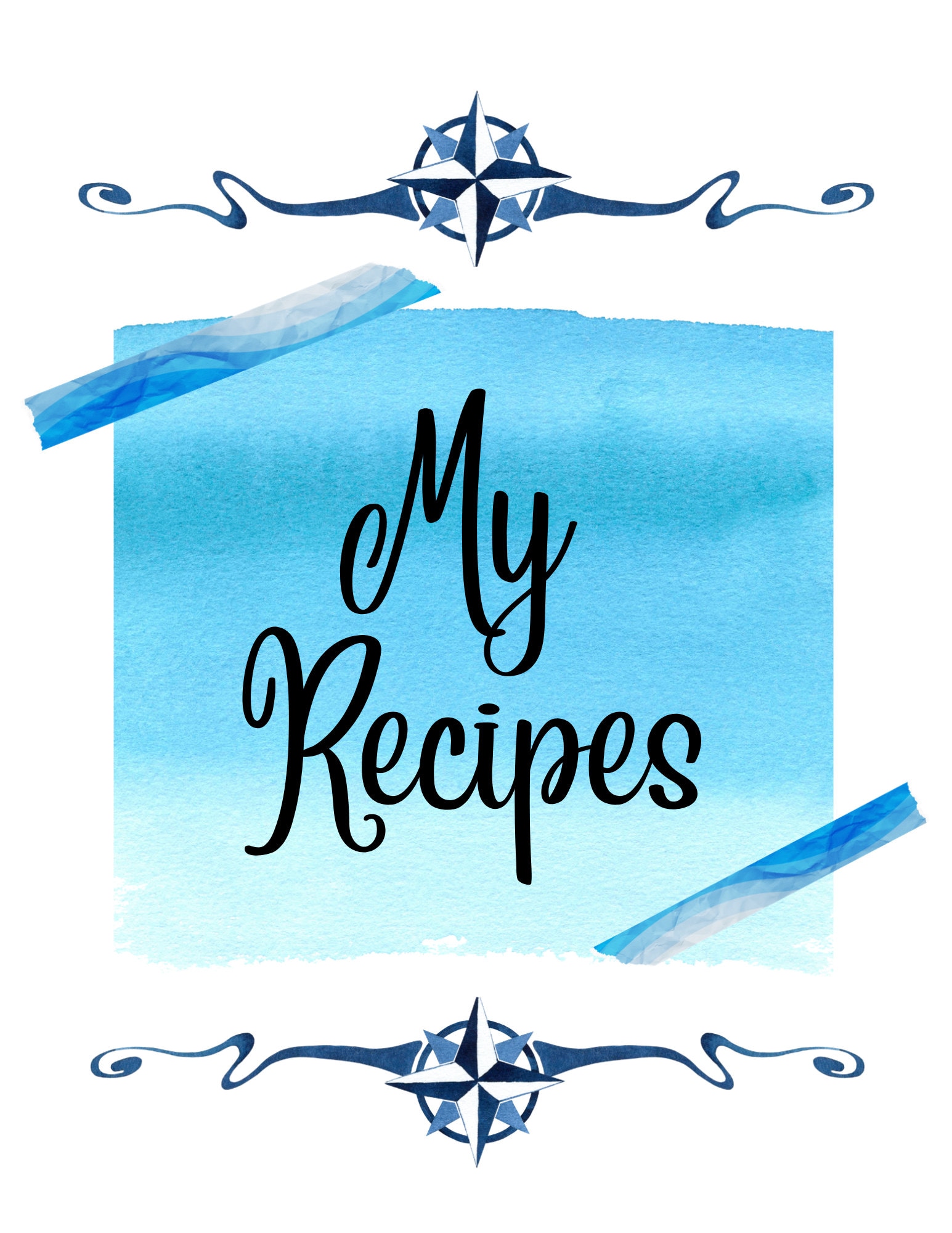 Printable Recipe Page and Recipe Cover Page PNG Nautical Design Instant ...