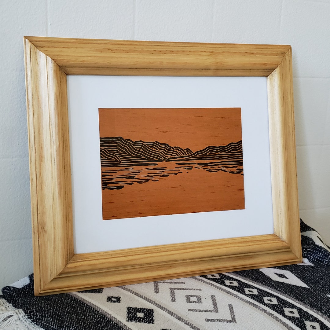 Lac Émilie 1-20 | Linocut Print on Wood • Minimalist Illustration ...