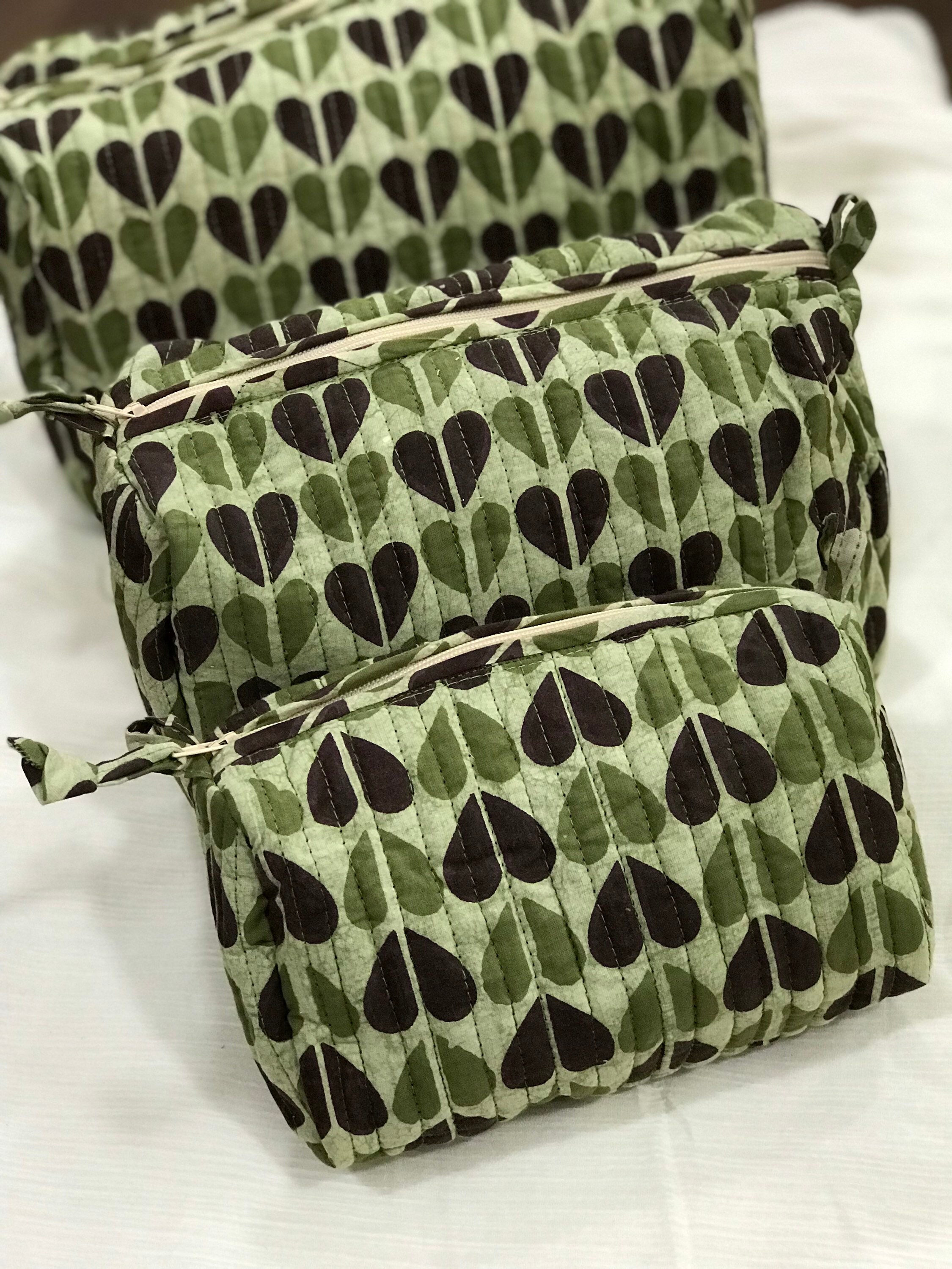 Set of 3 Make-up pouch/Block Print Bags/Zipper pouch/Toiletry | Etsy