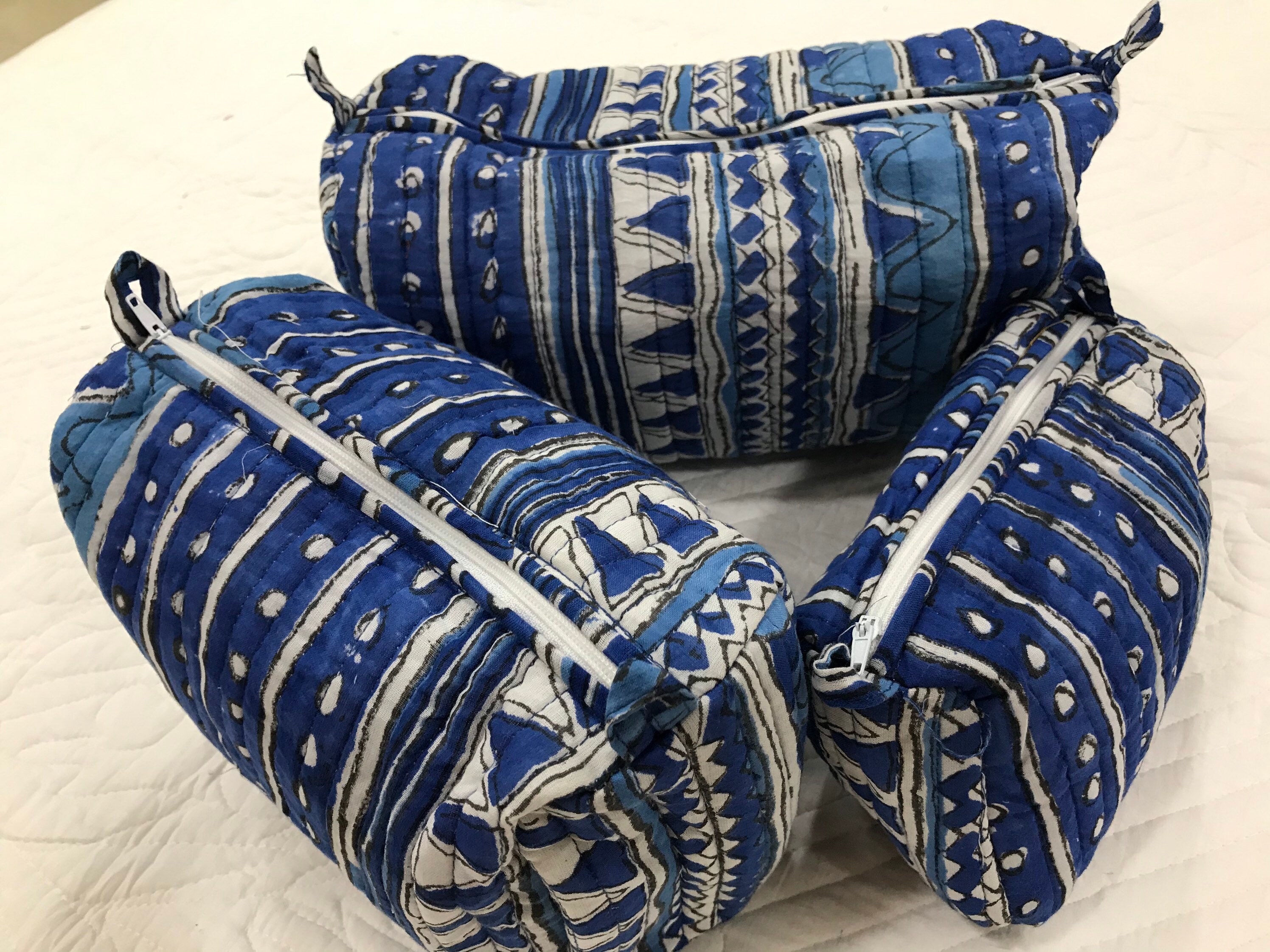 Set of 3 Make-up Pouch/block Print Bags/zipper Pouch/toiletry - Etsy UK