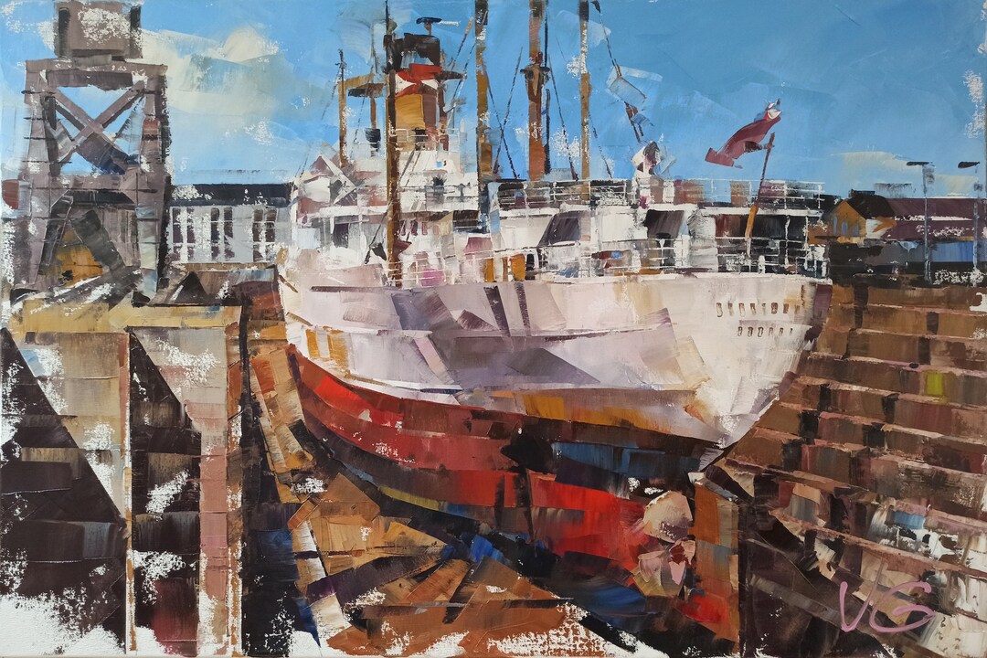 Original Oil Painting Cargo Ship Reefer TURRIALBA in Southampton ...