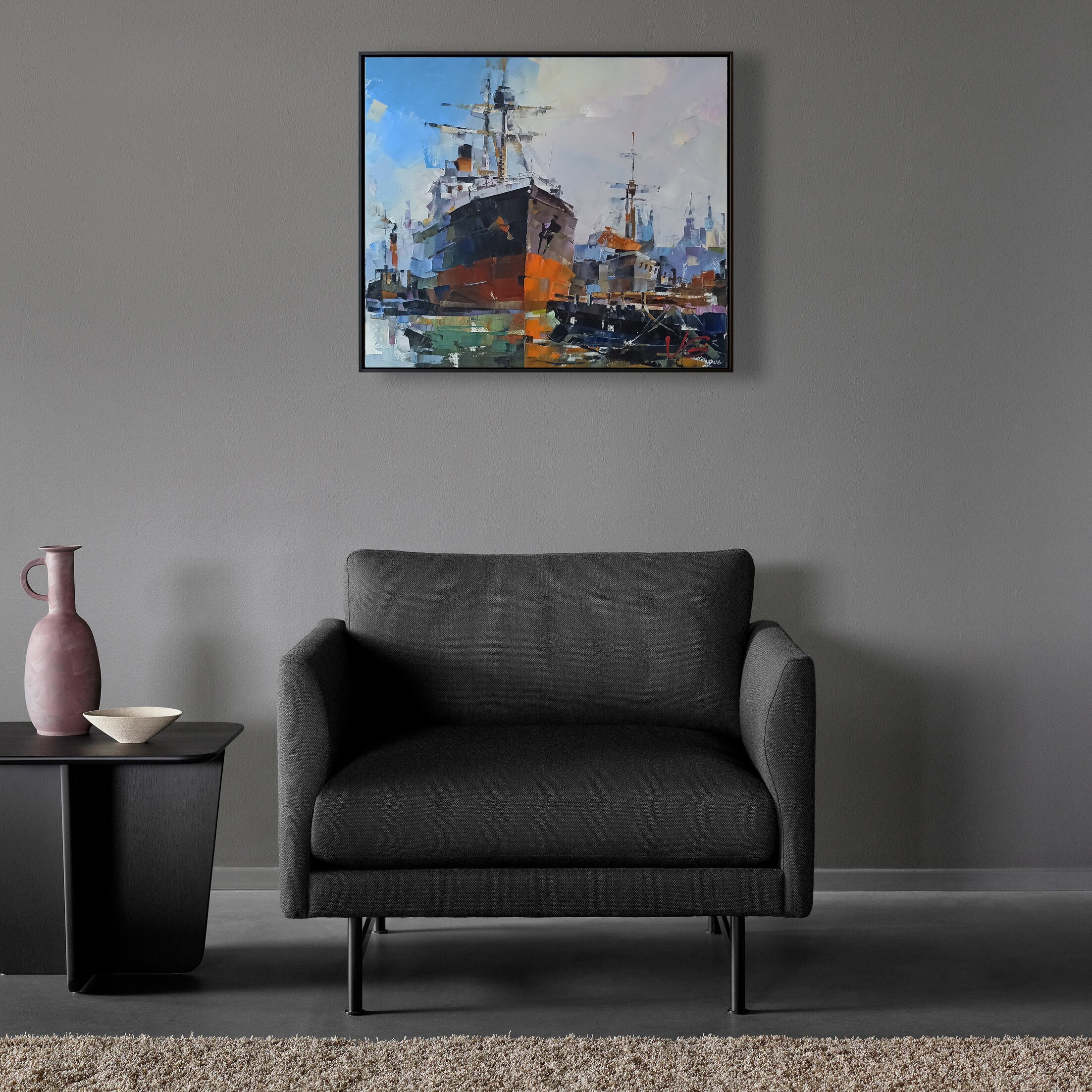 Original Oil Painting: Golden Age Port City, Lighthouse, Cargo Ships - Etsy
