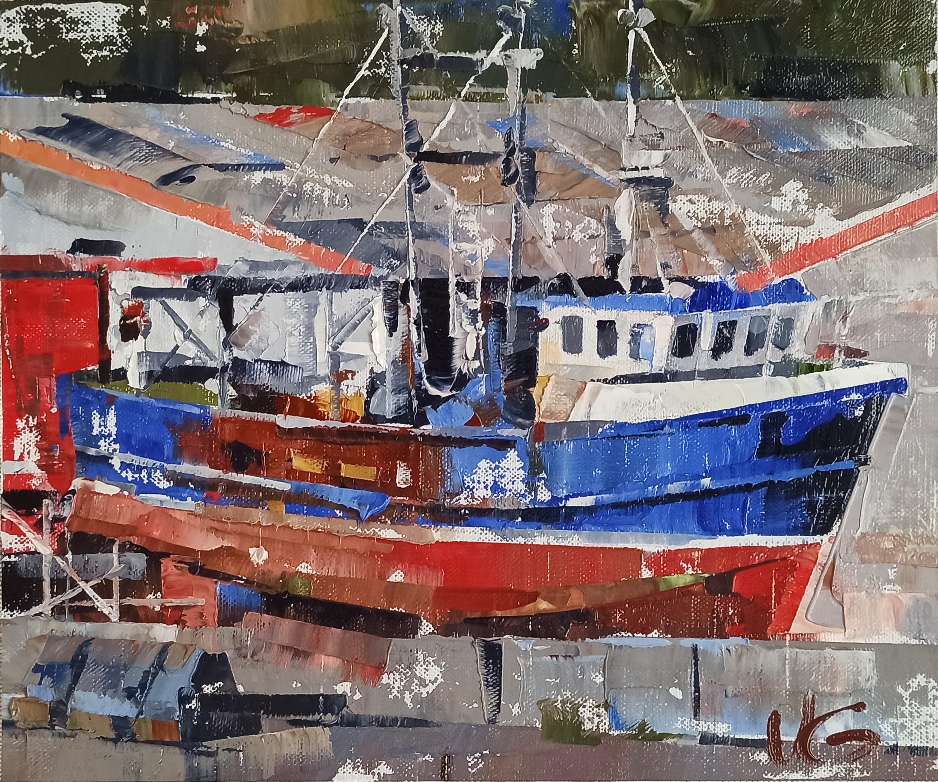 Original Oil Painting on Canvas Marina Serie FISHING BOATS Part 7 One ...