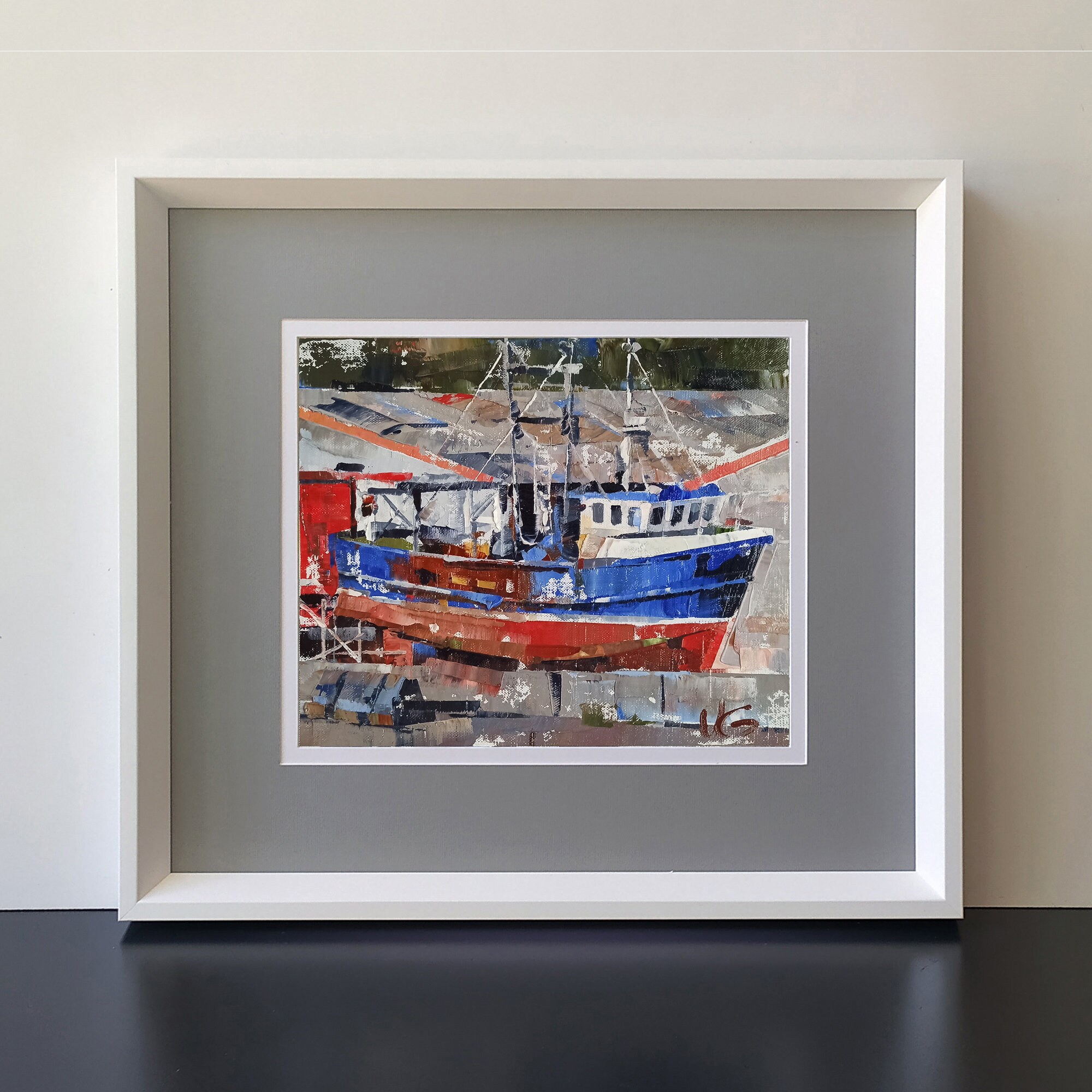 Fishing Boats Oil Painting, Seascape, Marina Art, Framed - Etsy