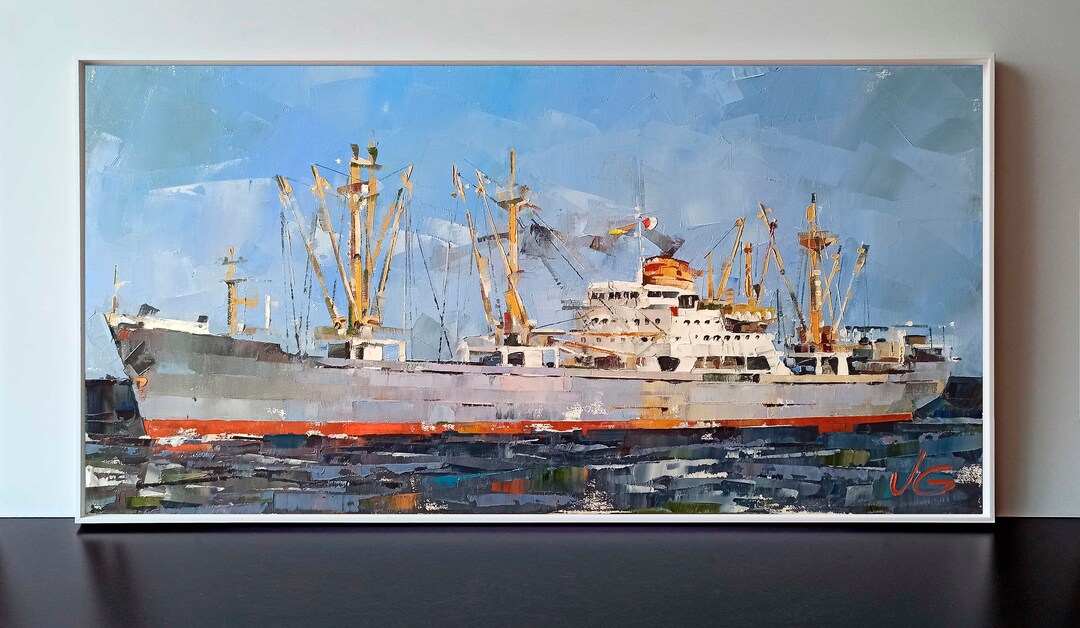Custom Oil Painting Cargo Ship BENYA RIVER Classic Cargo Ship in All ...