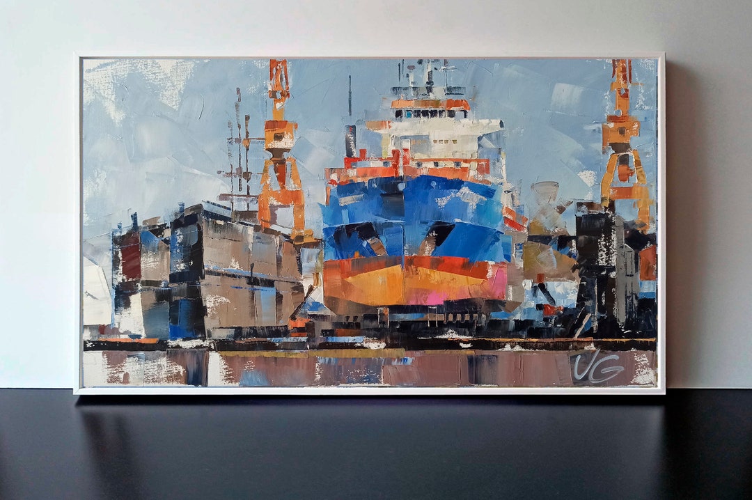 Original Oil Painting, Cargo Ship EILEEN C in Dock, Navy Art - Etsy