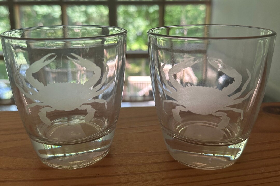 Crab Etched Rocks Glasses - Set of 2 - Etsy