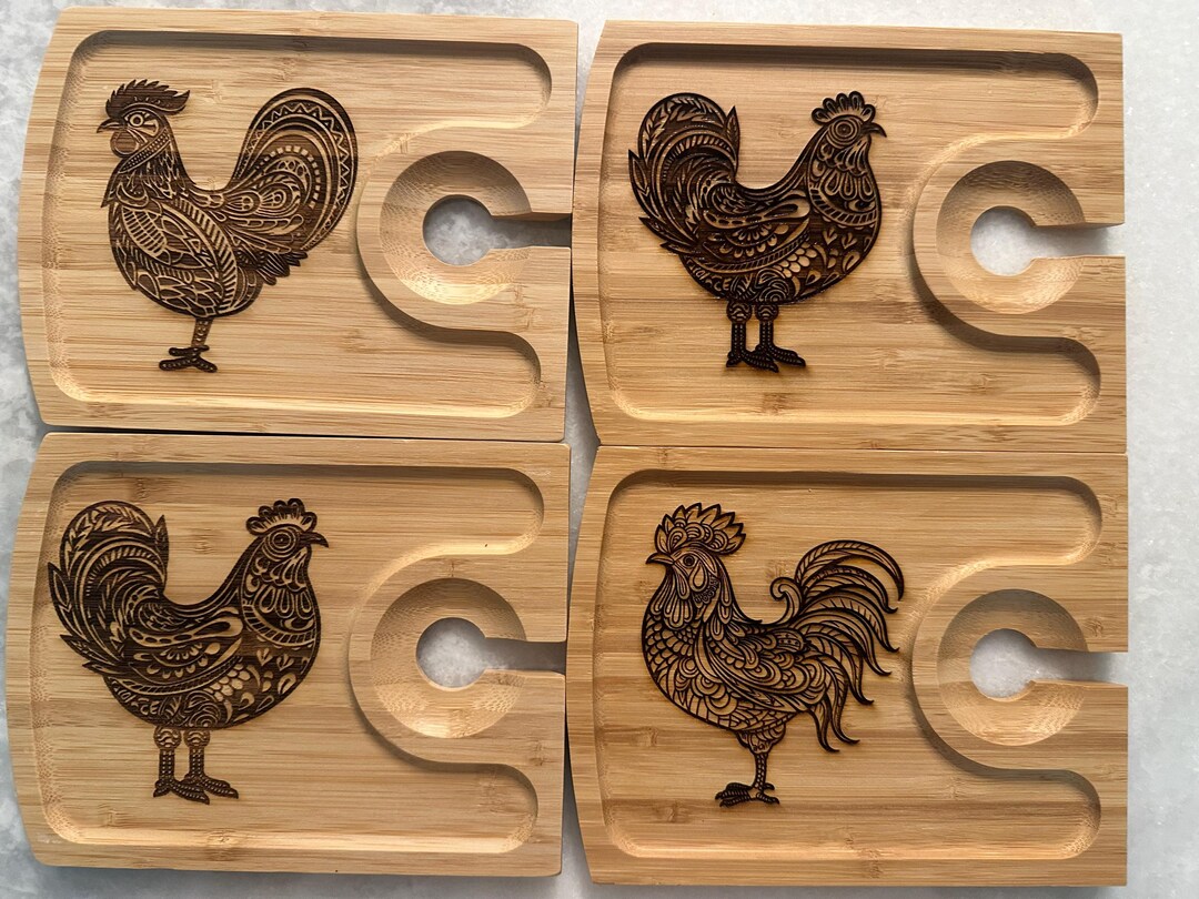 Engraved Chicken Themed Wine and Appetizer Tray -set of 4 - Etsy
