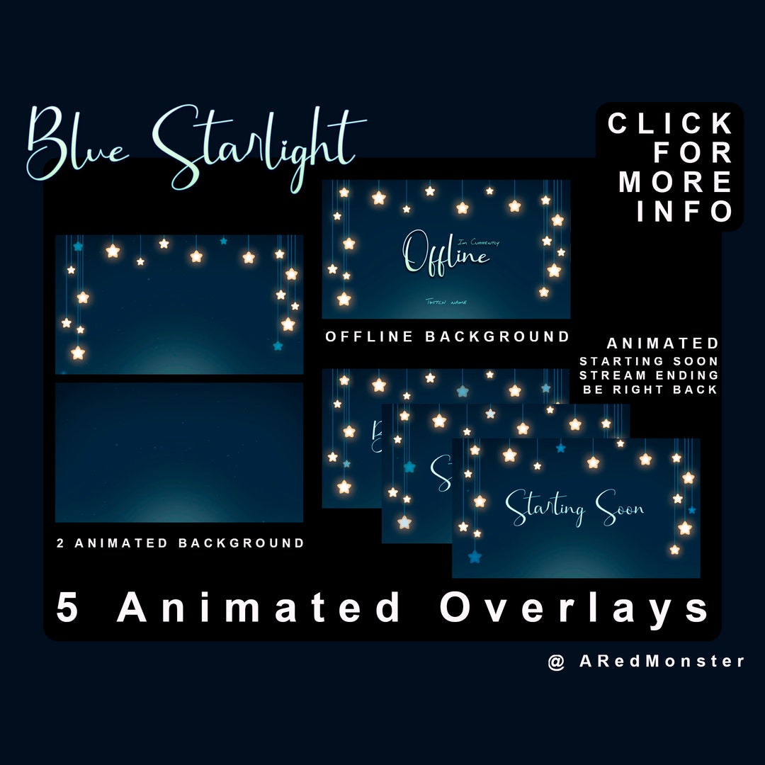 Blue Starlight Twitch BUNDLE 5 ANIMATED OVERLAYS +1 Offline Screen for ...