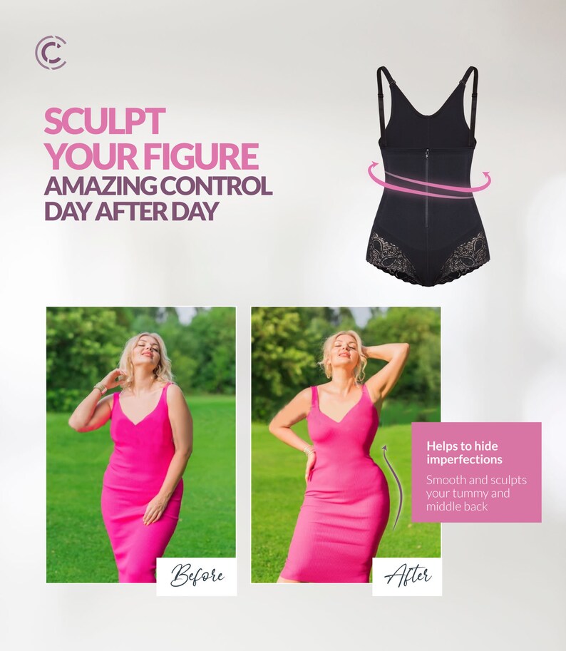 CURVEEZ Women's Bodysuit Shapewear Tummy Control Body Shaper With ...