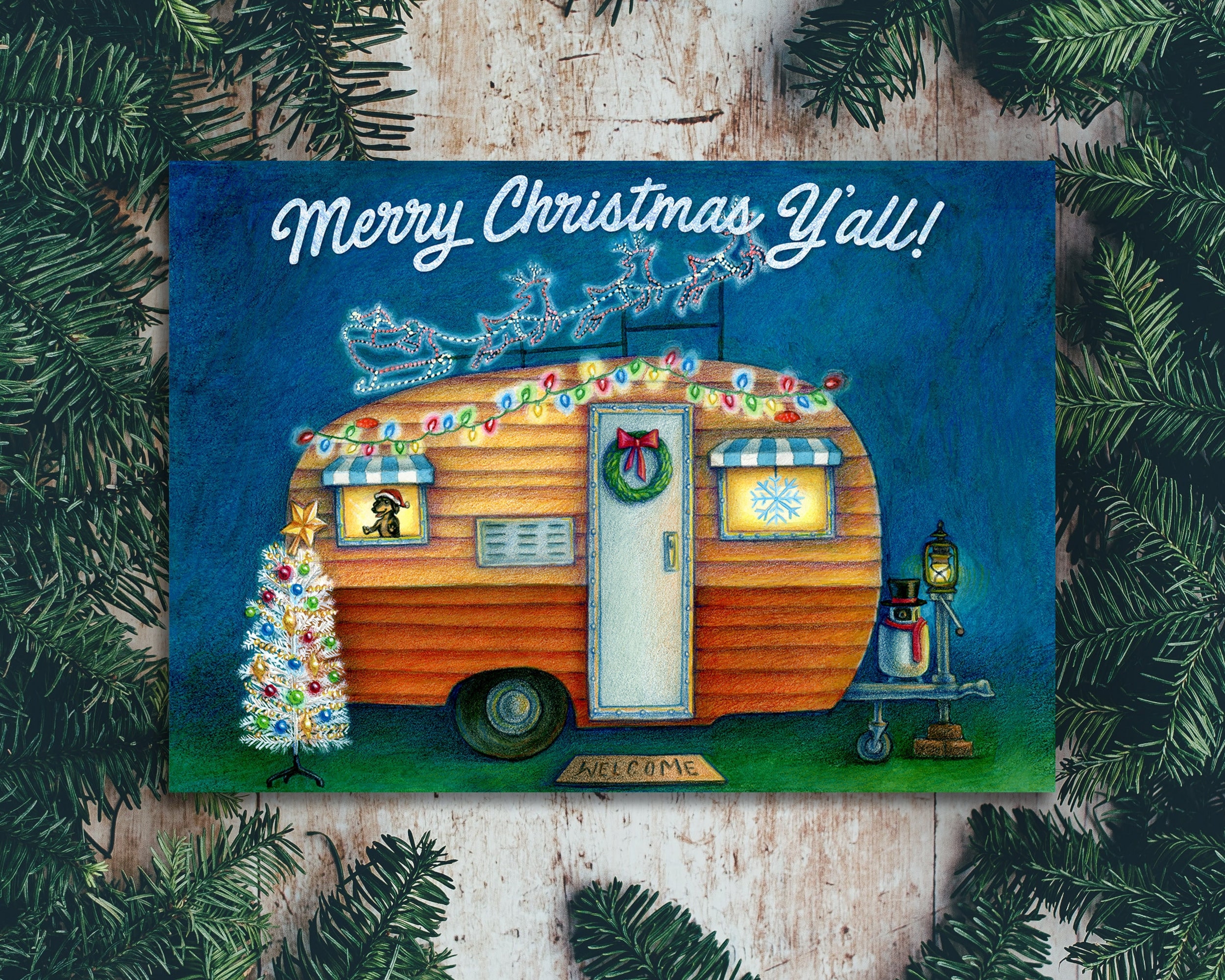 Christmas Camper Card Handmade Camping Greeting Card Tiny Etsy Uk