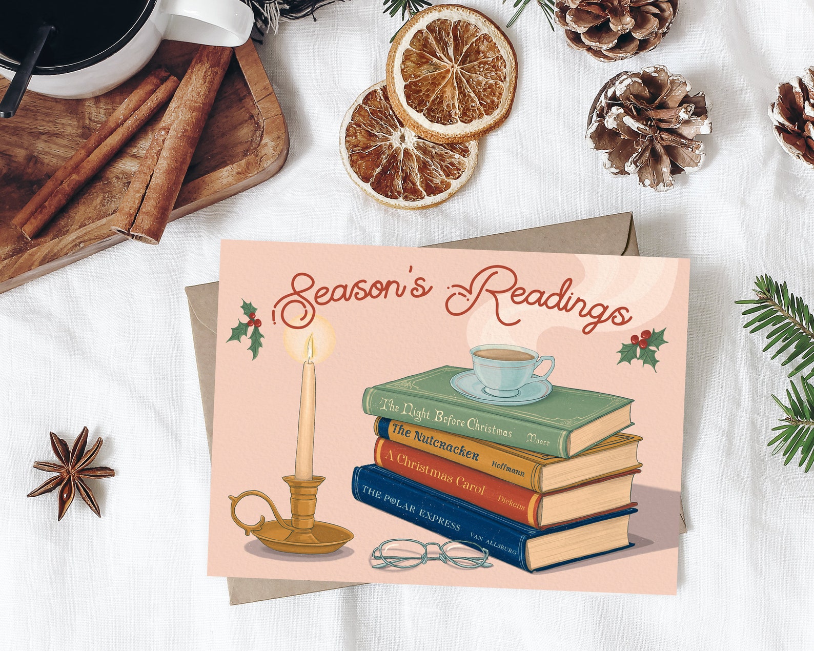 Bookish Christmas Card, Holiday Season’s Readings, Classic Christmas ...