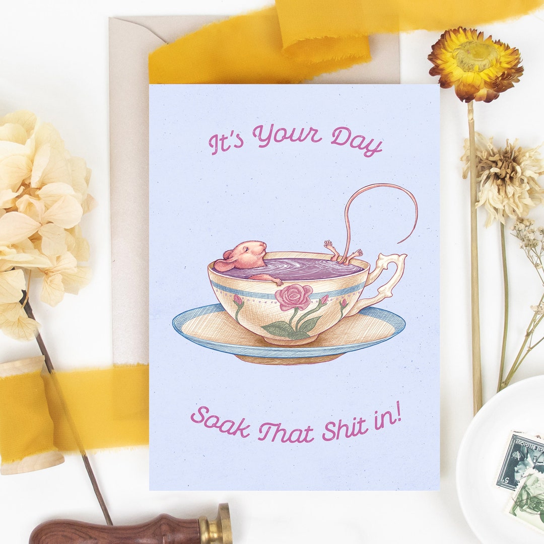 Mouse in Teacup Bath Funny Birthday Card, Ecofriendly Tree-free ...