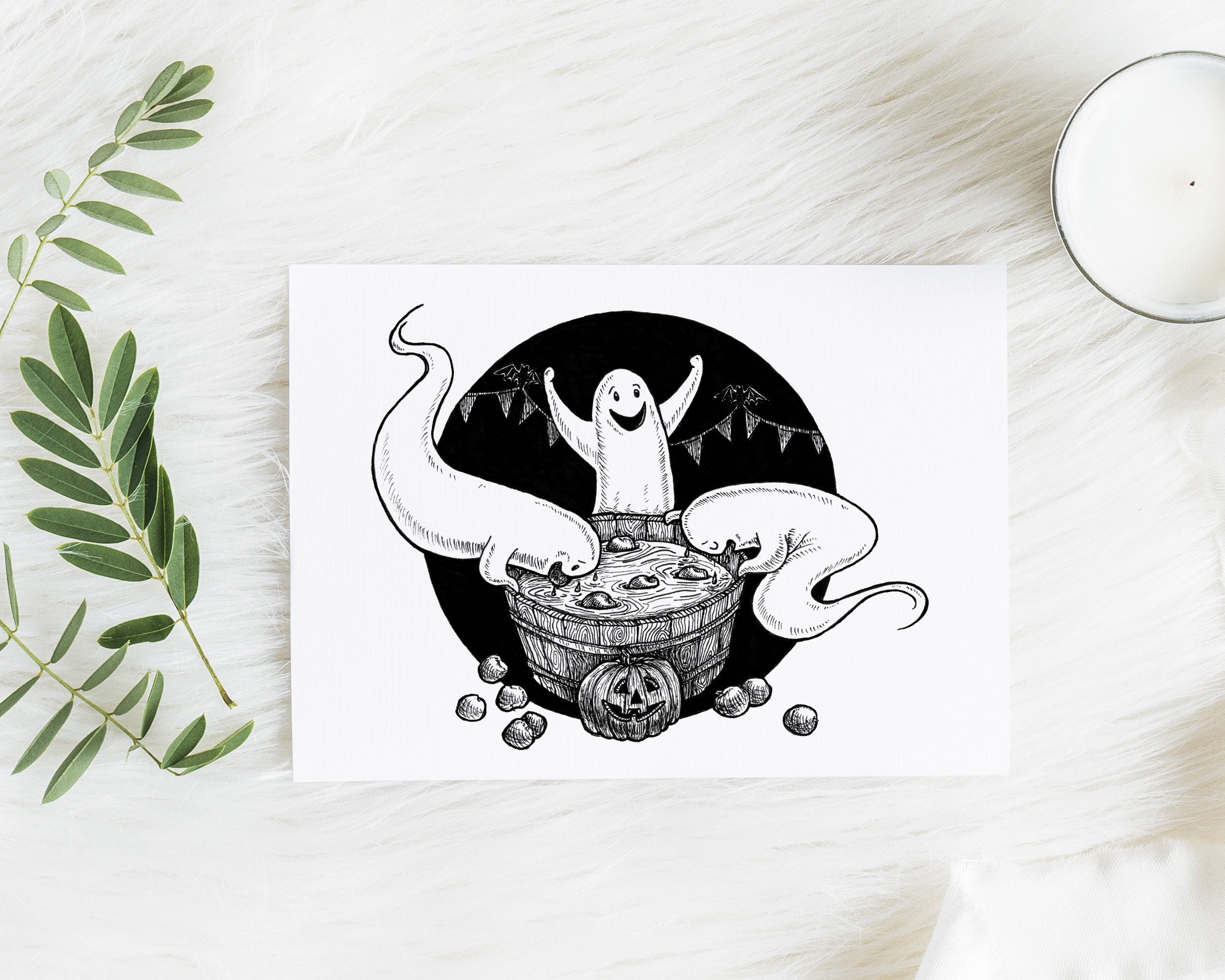 Ghosts Halloween Party Illustration Art Print Bobbing For | Etsy