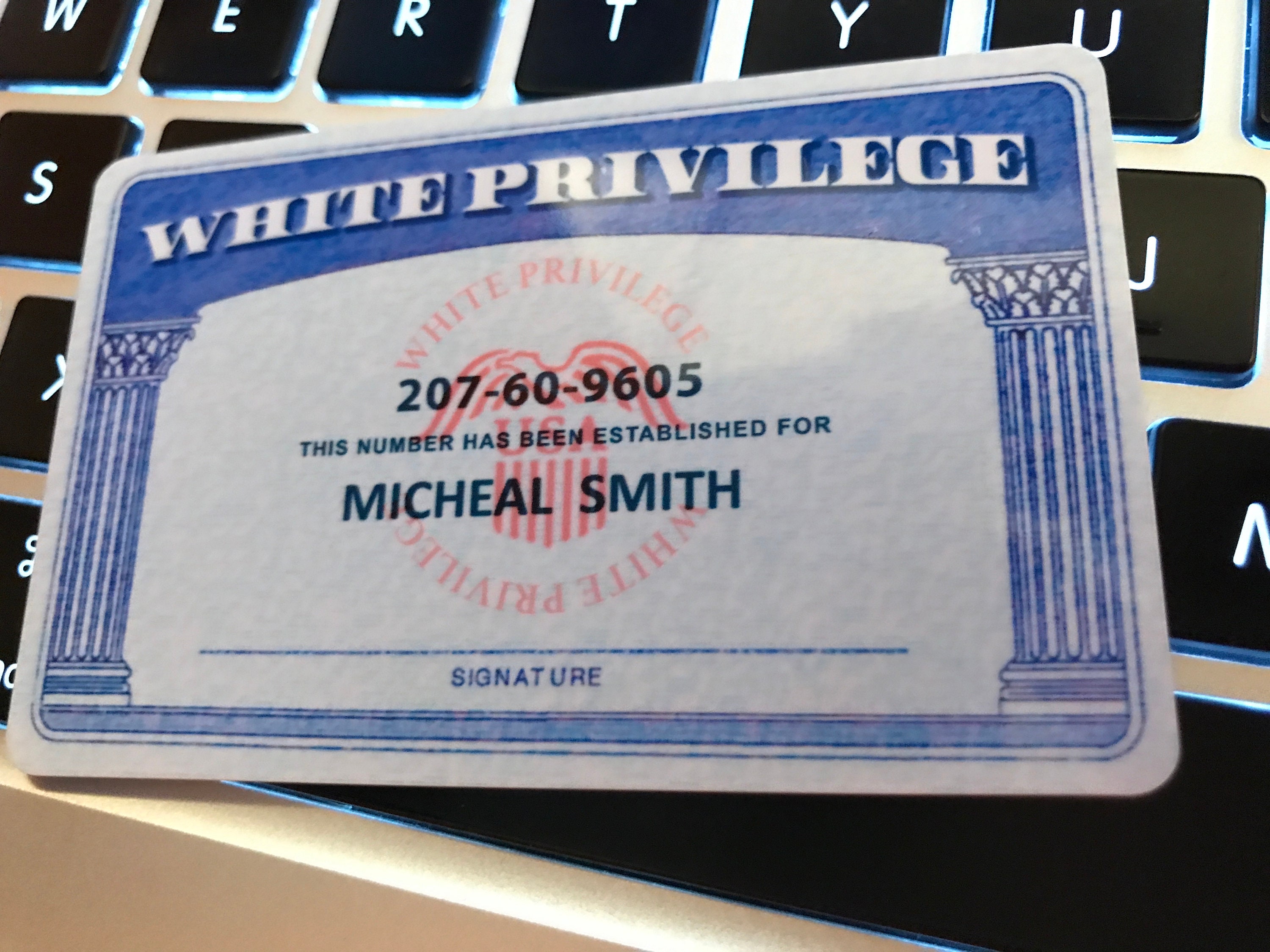 Official White / Black Privilege ID Card Thick Plastic Card | Etsy
