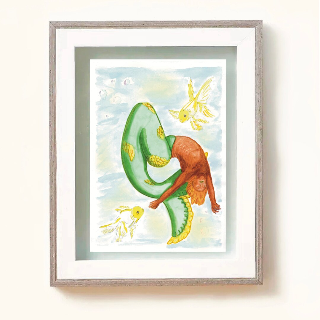 Citrus Dancing Bearded Mermaid Art Print Wall Decor - Etsy