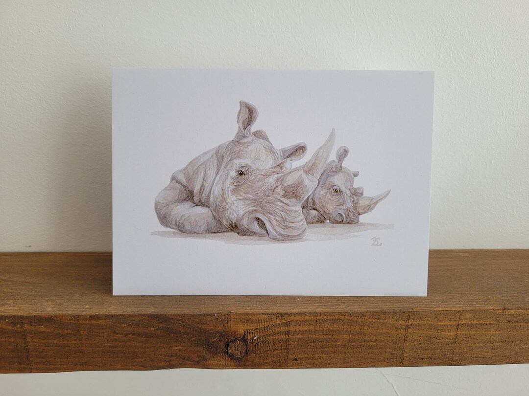 White Rhinos Greetings Card, Sleepy Rhino Card, Rhino Birthday Card ...