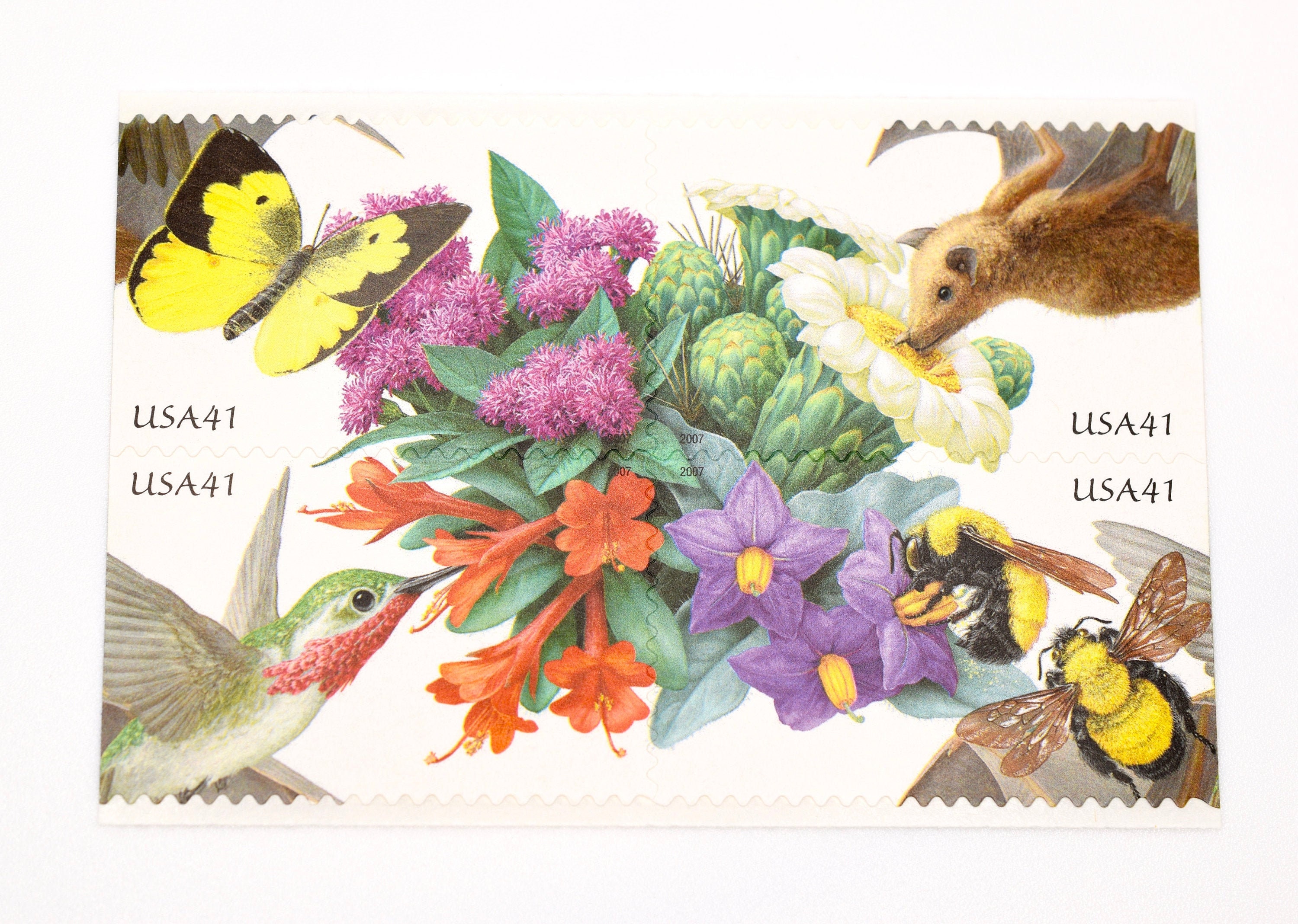 8 Pollinator Stamps Butterfly Bee Bat Hummingbird | Etsy