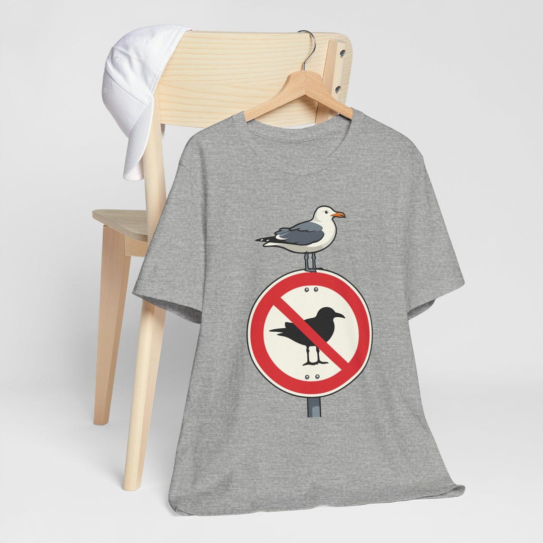 Funny Seagull Defying Rules Rebel Bird on Forbidden Sign T-shirt for ...