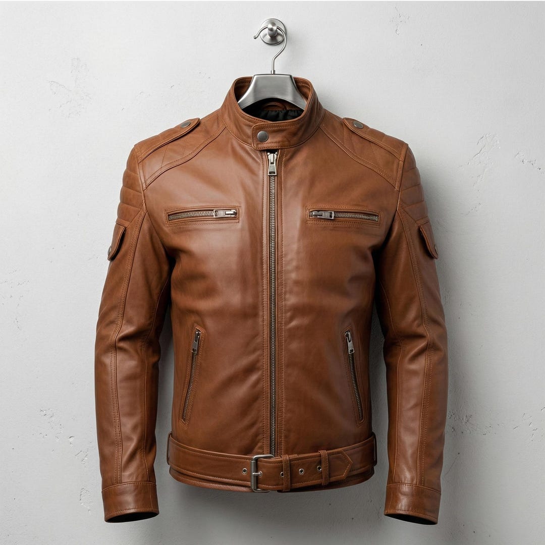 Mens Classic Aviation Stand Collar Genuine Leather Jacket With Military ...