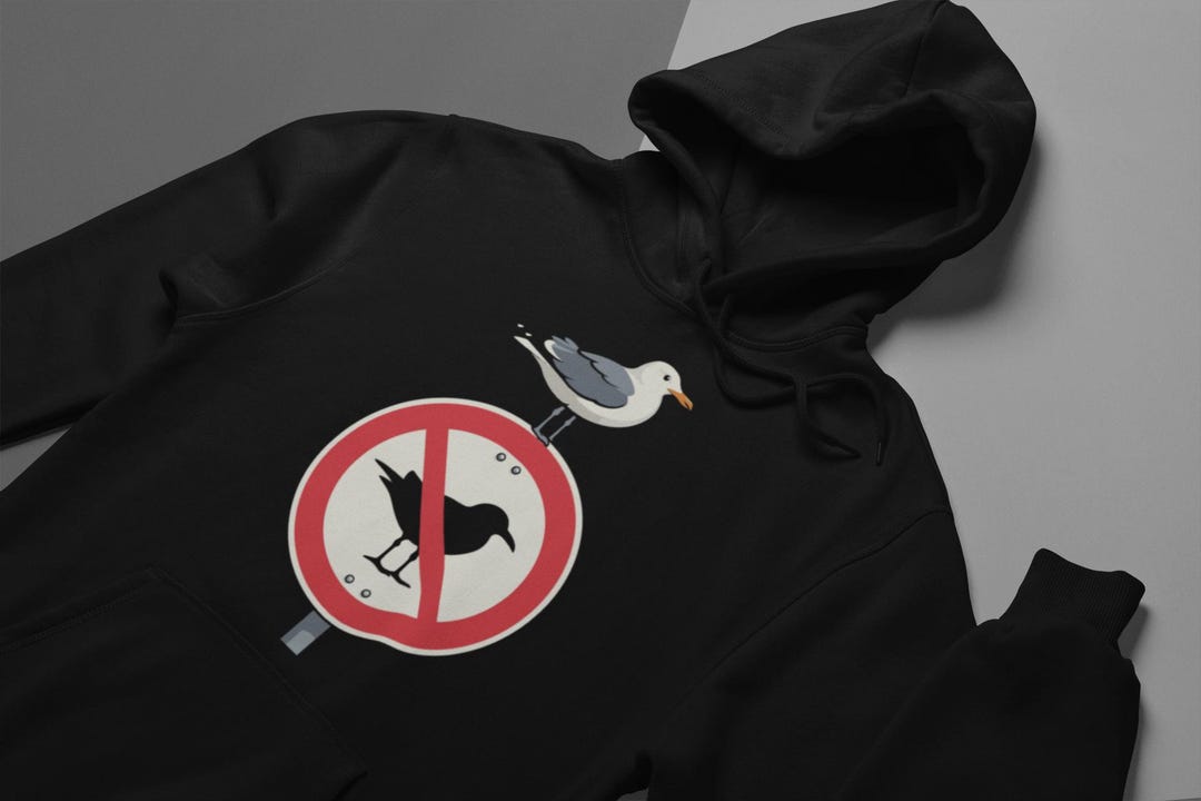 Funny Seagull Defying Rules Rebel Bird on Forbidden Sign Hoodie for Men ...