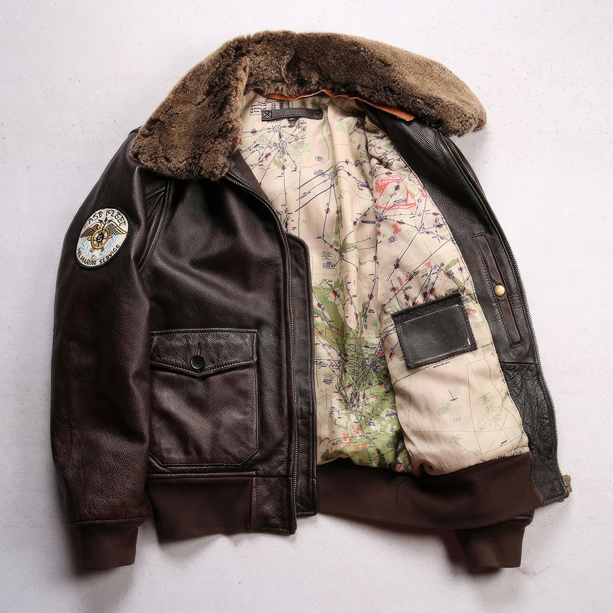 Mens Air Force G1 Pilot Warm Real Fur Collar Genuine Cow Leather Coat ...