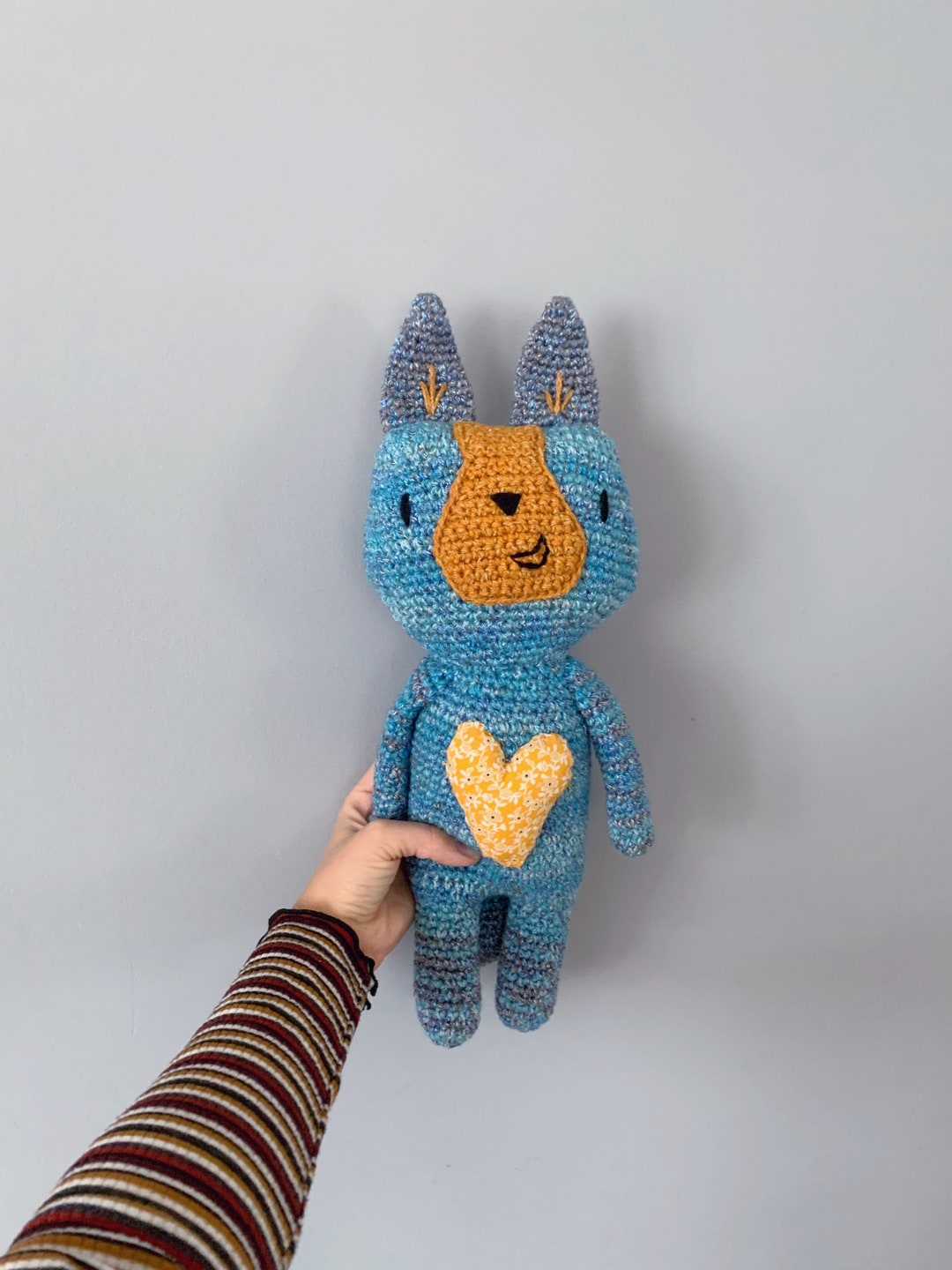 Bluey Crochet Dog Amigurumi Handmade Plushie Disney Jr Blue Yellow Gold ...