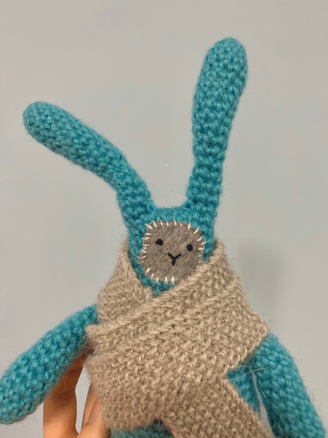 Bright Blue Linguine Bunny Rabbit | With Light Gray Alpaca Scarf ...